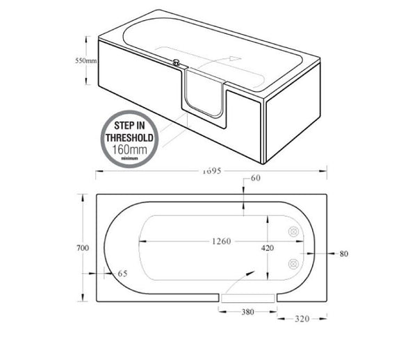 AKW | Oulton Standard Walk In Bath - 1700x700mm, Low Threshold Door ...
